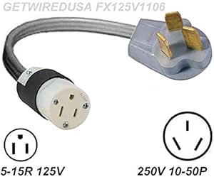 Electrical Stove 10-50P 3-Pin Male 220/250V Plug To Gas Range 5-15R 110 ...