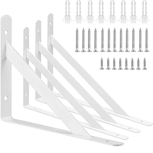 4 Pack 10 Inch White Shelf Brackets Heavy Duty L Brackets for Shelves ...