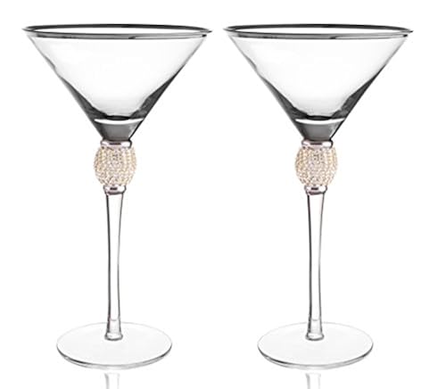 Trinkware Set of 2 Stemmed Martini Glasses - Rhinestone DIAMOND Studded ...