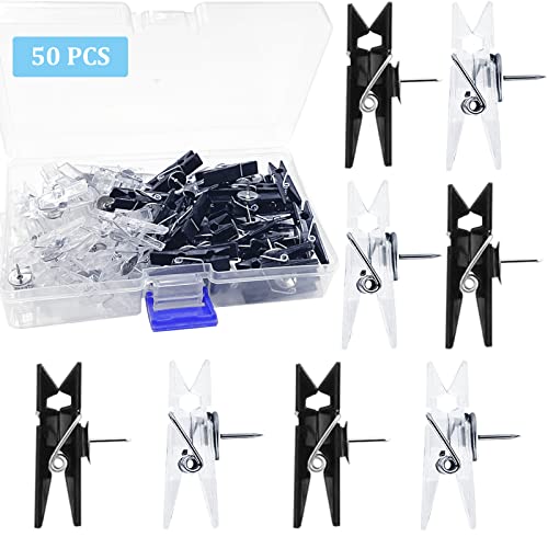 50 PCS Push Pin Clips for Bulletin Board, Plastic Pushpins Tacks, Thumb ...