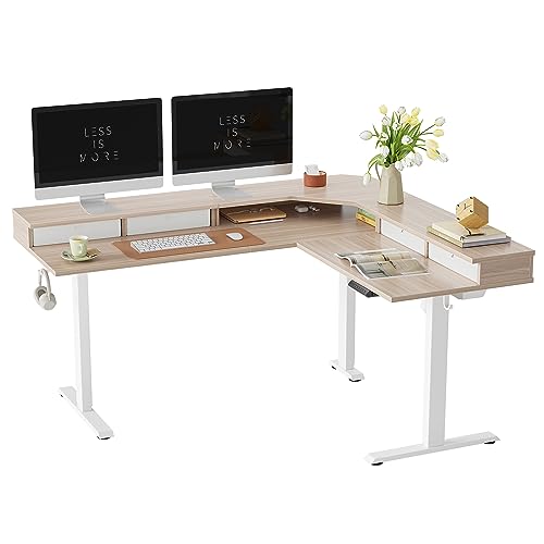 FEZIBO 63" L Shaped Standing Desk with 4 Drawers, Electric Standing ...