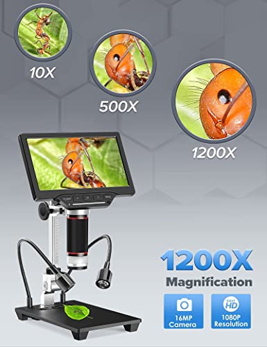 Dcorn 7" HDMI LCD Digital Microscope, 1200X Coin Microscope for Adults ...