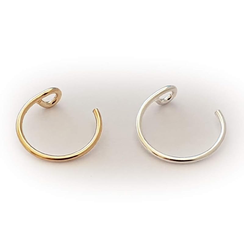 Set of 2 Faux Clip-On Nose Rings 20g - 925 Sterling Silver - 14k Gold ...