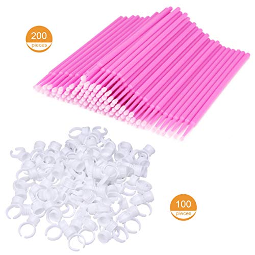 100 Glue Holder Rings Cup and 200 Disposable Micro Brushes Applicator ...