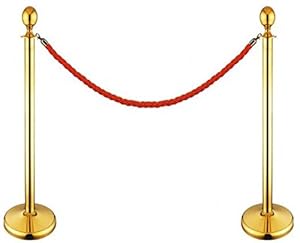 GOLD TITANIUM QUEUE BARRIER POSTS (PAIR) WITH 1.5M TWISTED RED BRAIDED ...