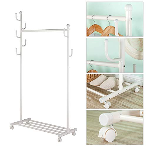 SINGAYE Clothes Rack 2-in-1 Coat Rack Rolling Garment Rack with Bottom ...
