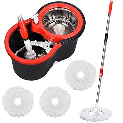 Mop and Bucket Set, 360° Spin Mop and Bucket with Wringer Set and 3 ...
