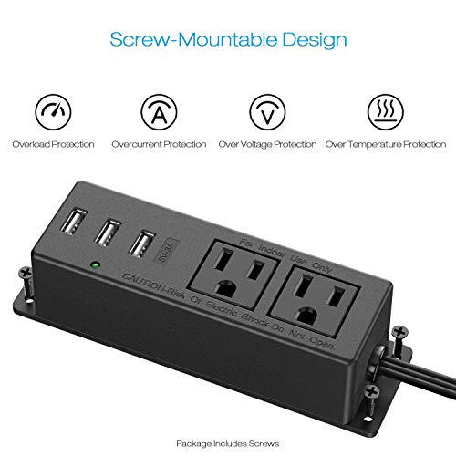 Wall Mount Power Outlet Strip with 3A USB, Mountable Power Strip with 2 ...