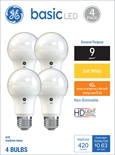 GE Basic LED Light Bulbs, 40 Watt, Soft White, A19 (4 Pack) | Pricepulse