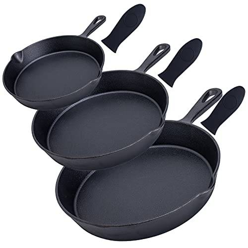 Pre-Seasoned Cast Iron 3 Piece Skillet Bundle, Frying Pan Camping ...