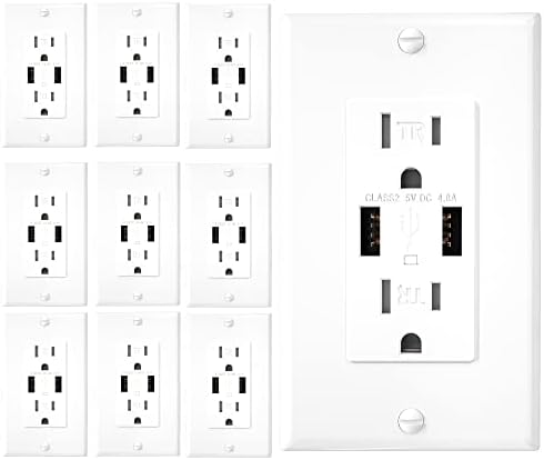 EverElectrix 10 Pack 4.8A Wall Outlet with USB Ports 15Amp Duplex USB ...
