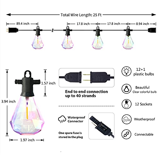 ZOTOYI 25Ft Outdoor LED String Lights, ETL Listd Waterproof IP65 2700K ...