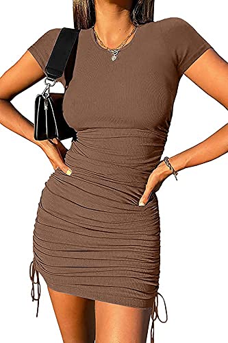 Size S, Wenrine Womens Summer Bodycon Mini Dress Casual Short Sleeve ...
