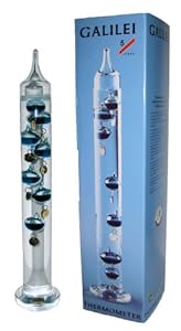 Thuringer Glaskunst 17" Galileo Thermometer, 7 Blue Spheres with ...