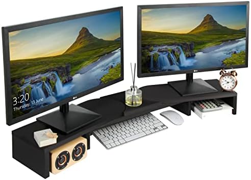 سعر J JACKCUBE DESIGN Black Wood Dual Monitor Stand with Adjustable ...
