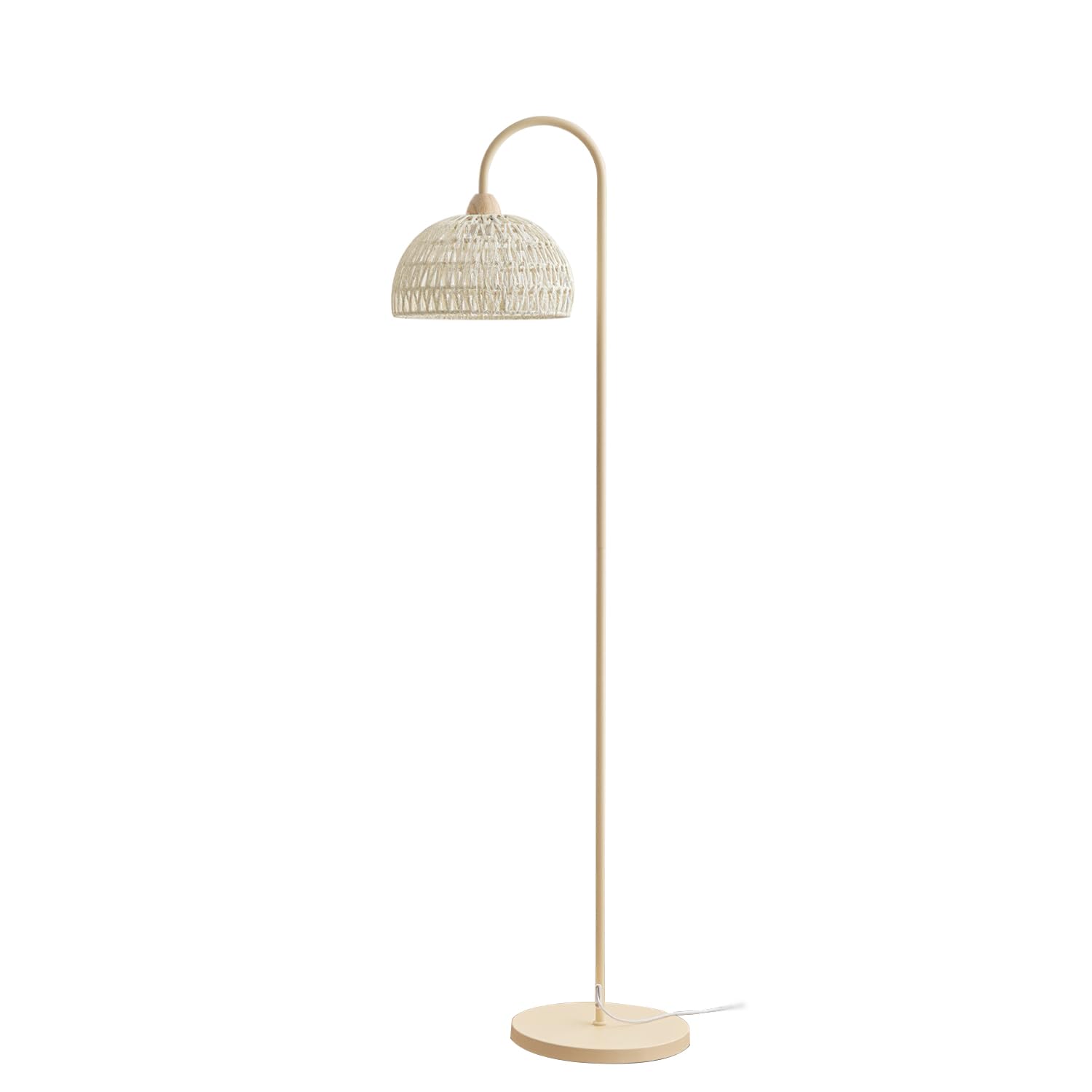 Boho Rattan Floor lamp with Natural Rattan Shade, Rustic Arc Standing ...