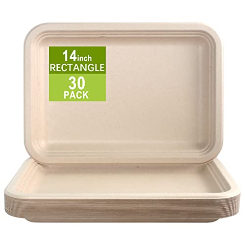 BangShou 100% Biodegradable Compostable, 30 Pack 14Inch Disposable Food ...