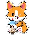 Amazon.com - Cute Corgi Wink with Boba Tea Sticker - 5" Laptop Sticker ...
