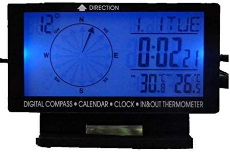 5in1 Car Thermometer Blue Backlit Car Digital Compass Indoor Outdoor ...