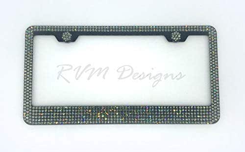 Amazon.com: Bling 6 Row Black Metal License Plate Frame made with Black ...