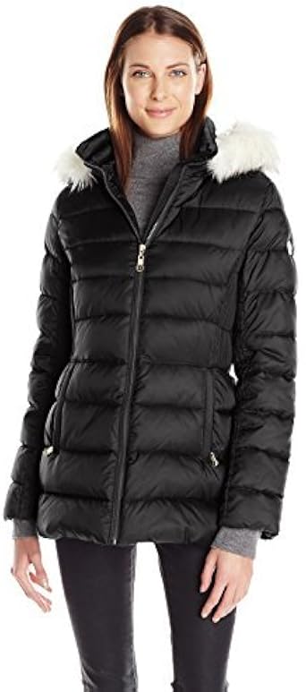 Halifax Traders Women's Mid-Length Puffer Coat with Faux Fur Hood ...