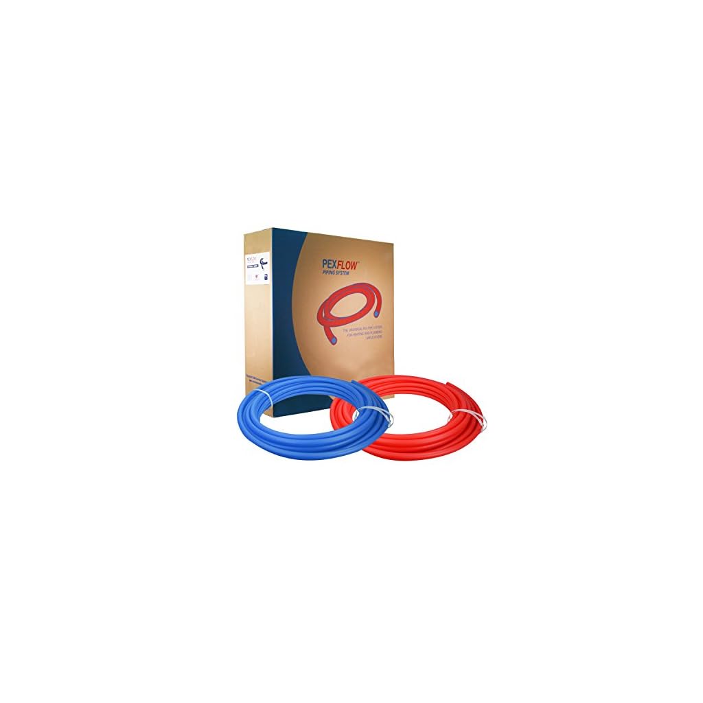 Pexflow Pex Tubing Kit with 1/2 Inch x 100′ Coil Red and Blue Potable ...
