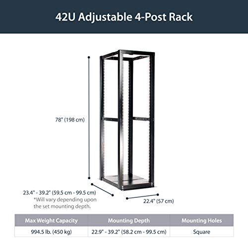 StarTech.com 42U Open Frame Server Rack - 994.5lbs capacity - 4 Post Adjustable Depth (22" to 40 ...
