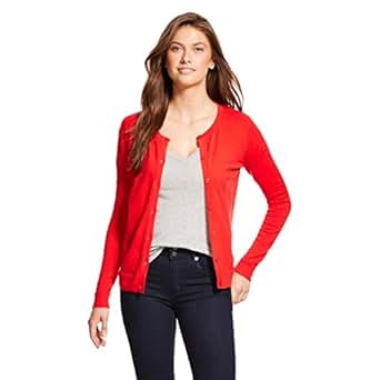 Amazon.com: Merona Women's Favorite Cardigan Sweater Red Crew Neck ...