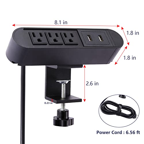 Desk Clamp Power Strip, 3 Desk Outlets with USB Port 2.4A, Desk Mount ...
