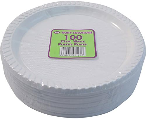 100 WHITE PLASTIC PLATES - 9 inch/23cm quality durable plates ideal for ...