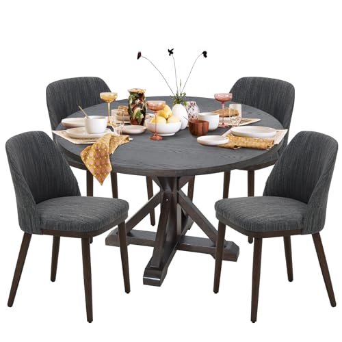 COLAMY Dining Table Set for 4, 45 Inch Round Kitchen Dining Table with ...