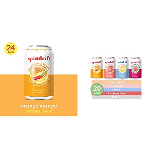 Spindrift Sparkling Water, Orange Mango Flavored, 12 Fl Oz Cans, Pack of 24 & Sparkling Water, 4 ...