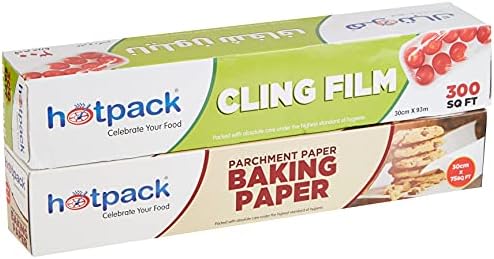 Hotpack Disposable Combo Pack - Cling Film Food Wrap 300Sqft + Baking Paper 75Sqft, 2 Roll price ...