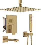 Iriber Champagne Bronze Ceiling Mount Rain Shower System with 12 Inch Shower Head and Handheld ...