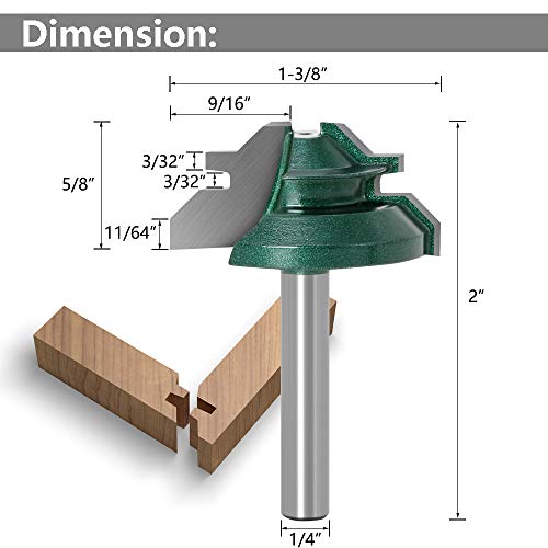 Yakamoz 1/4 Inch Shank 45 Degree Lock Miter Router Bit Corner Joint ...