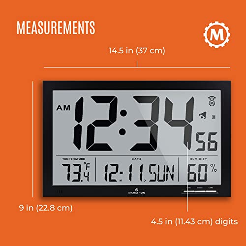 Marathon Slim Jumbo Atomic Wall Clock, Black - Large 15-Inch Display ...