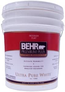 BEHR Premium Plus 5-Gal. Ultra Pure White Flat Zero VOC Interior Paint ...