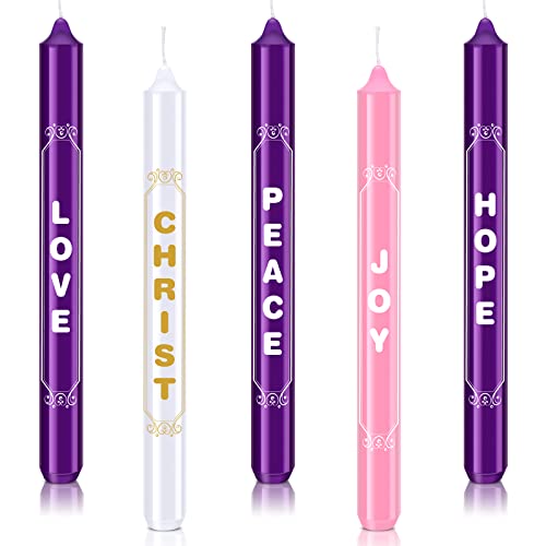 5 Pieces Advent Candles with Words Love, Christ, Peace, Joy, Hope White ...