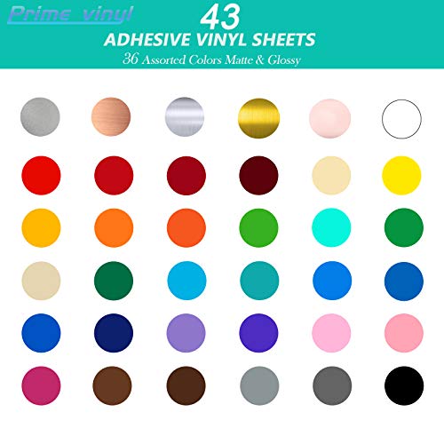 Prime Vinyl Permanent Self Adhesive Vinyl Sheets, 12” x 12” 40 Assorted ...