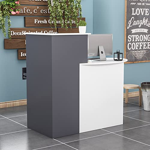 FAMAPY Reception Desk Front Counter Desk with Lockable Drawer & Open ...