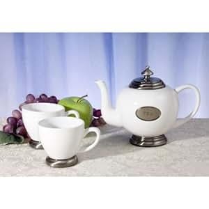 Amazon.com | Pewter Finish / Porcelain 3 Piece Tea Set: Tea Services ...