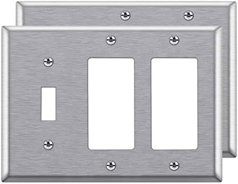 [2 Pack] BESTTEN 3-Gang Mixture Steel Wall Plate, 2-Decorator/1-Toggle ...