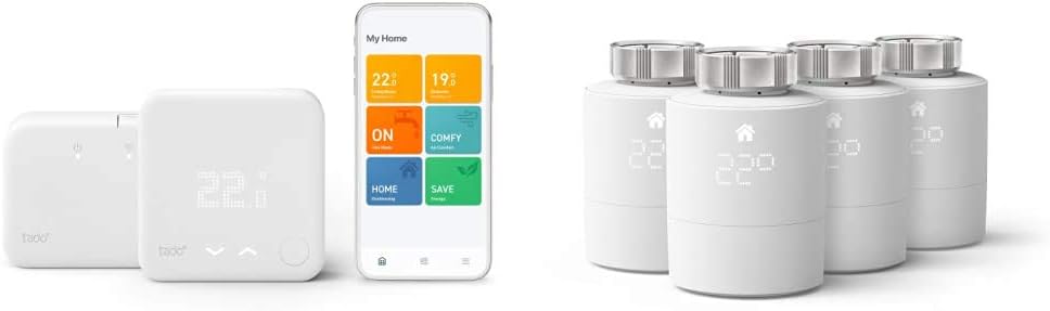 tado° Wireless Smart Thermostat Starter Kit V3+ with Hot Water Control + Smart Radiator ...