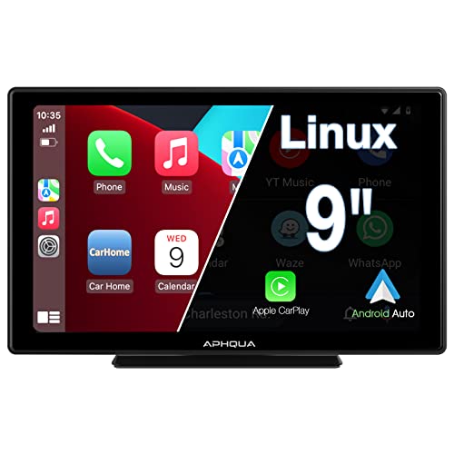 APHQUA Portable Carplay with Wireless Apple Carplay & Android Auto, 9 Inch IPS Touchscreen Car ...