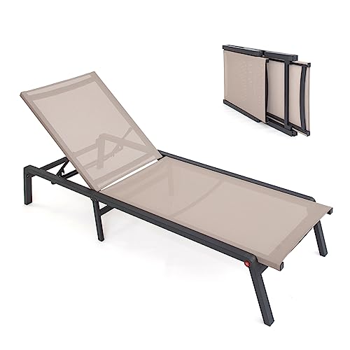 U ULAND Pool Chaise Lounge Aluminum, Assemble Free Poolside Lounge ...