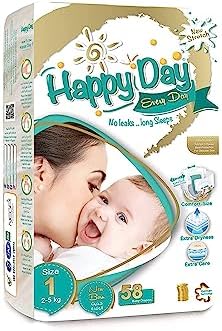 Happy Day Every Day Baby Diapers, Size 1 - New Born, 2-5 Kg - 58 Pieces ...