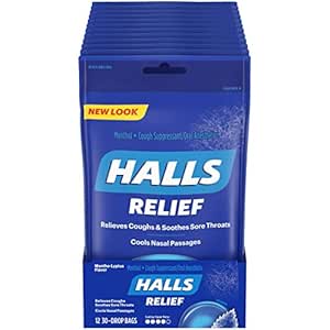 Amazon.com : HALLS Relief Mentho-Lyptus Flavor Cough Drops, 12 Bags (360 Total Drops) : Cough ...