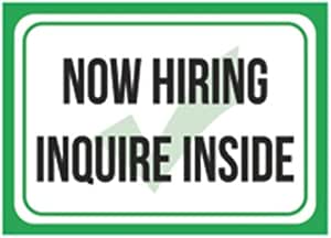 Amazon.com : Aluminum Metal Now Hiring Inquire Inside Print Green White ...