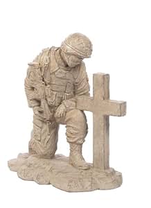 Amazon.com : Solid Rock Stoneworks Kneeling Soldier at Cross Stone ...