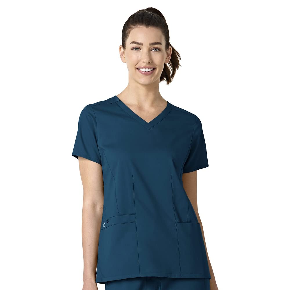 WonderWink WonderWORK Women’s Shaped V-Neck Scrub Top — Caribbean ...